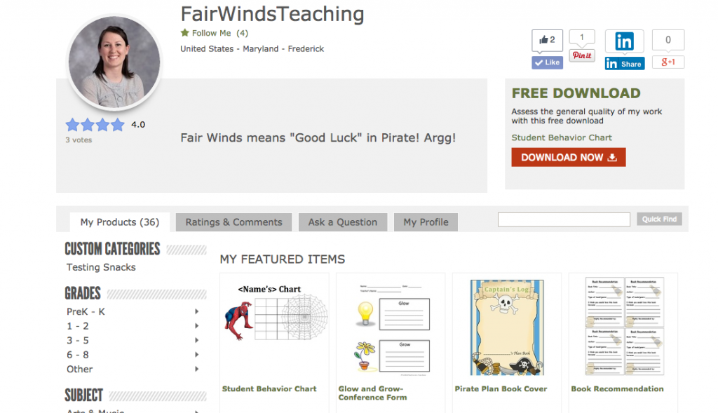 Teachers Pay Teachers Website - Fair Winds Teaching
